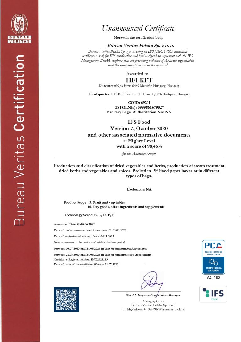 Quality - HFI - Hungarian Food Ingredients